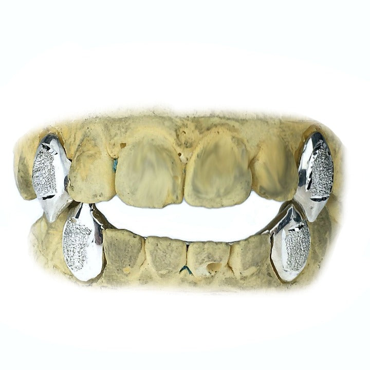 Diamond Dust Polished Rim Extended Fangs with Back Bar Set – Grillz Masters