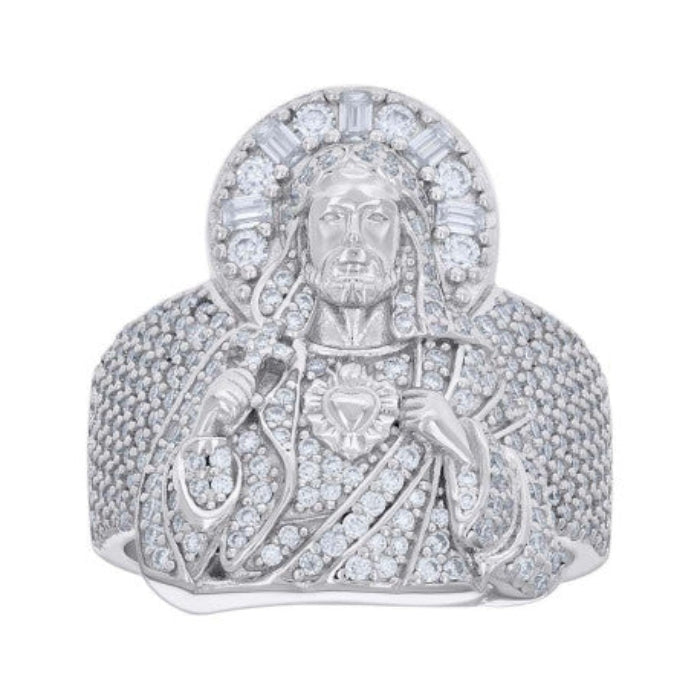 925 Sterling Silver Men's Round Baguette Moissanite Jesus Ring – Grillz ...