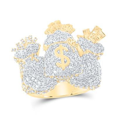 10k Yellow Gold Diamond Money Bag Men's Pinky Ring 4-3/4 CTTW – Grillz ...