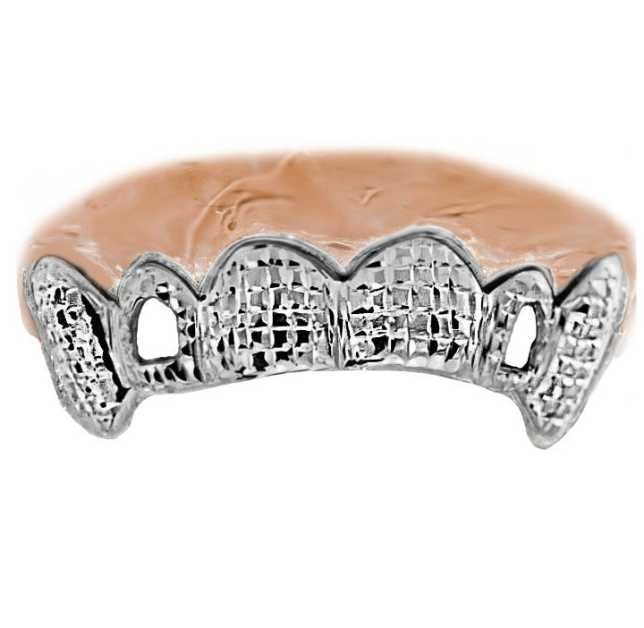 Full Diamond Cut Grillz with Open Face and Extended Fangs Top or Botto ...