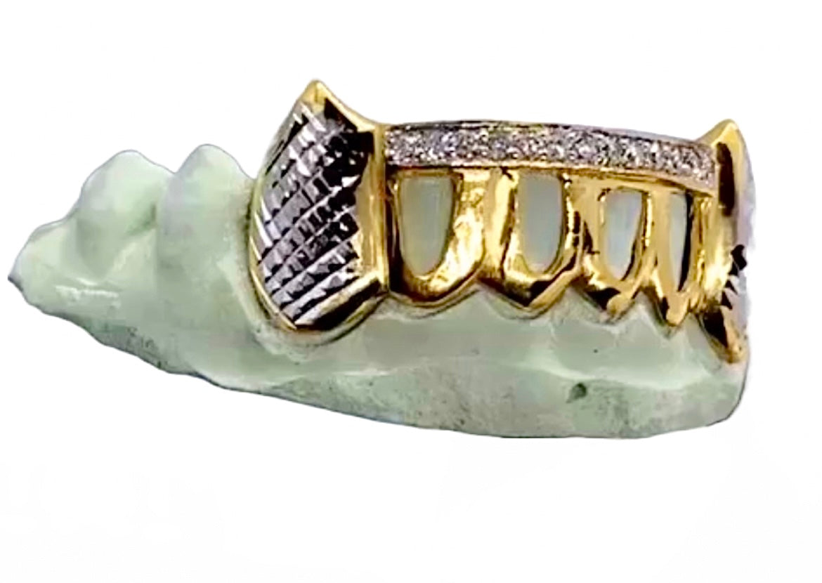 Open Face Grillz with Iced Out Bar and Diamond Cut Extended Fangs Top ...