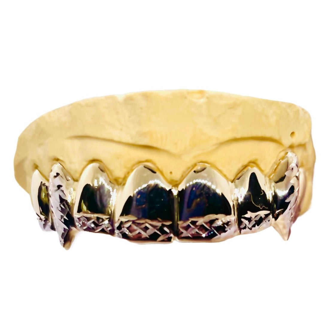 Two-Tone Grillz with Diamond Cut Tips & Extended Fangs Top or Bottom 8 ...