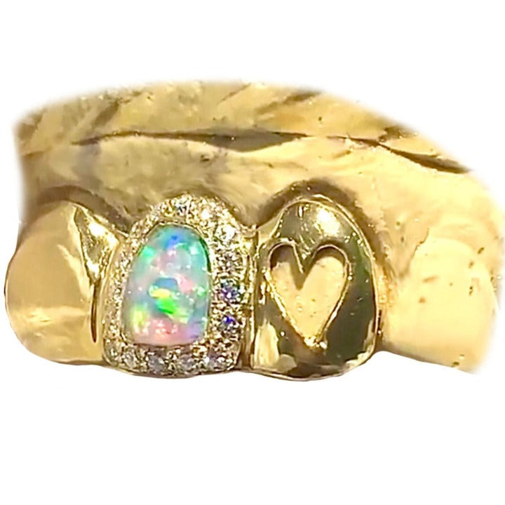 Natural Opal Grillz with Heart Window Top or Bottom 3pc – Grillz Masters